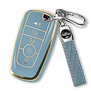 MILD EAST For Ford Key Fob Cover with Keychain, Soft TPU Key Case Shell Full Protection for Ford Explorer Fusion Escape Edge Expedition F150 F250 F350 F450 F550 Maverick Mustang(Blue)