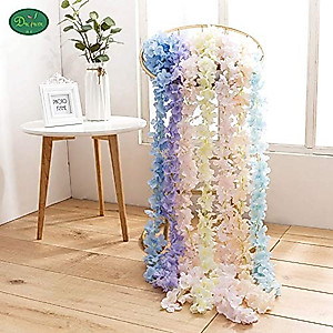 Homcomoda 4PC Artificial Silk Hydrangea Flower Hanging Wisteria Cattleya Vine Garland Each 200 Flower Spray Arrangements for Wedding Wreath Home Garden Party Decor (Light Pink)