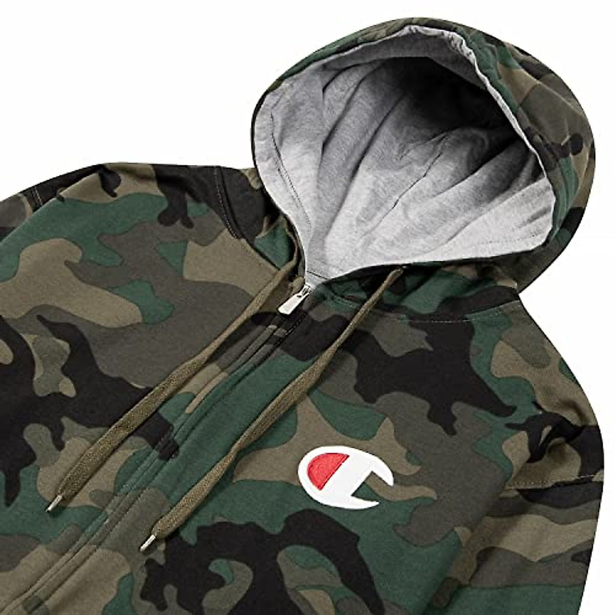 Champion Mens Big and Tall Full Zip Hoodie Classic Embroidered Logo Camo