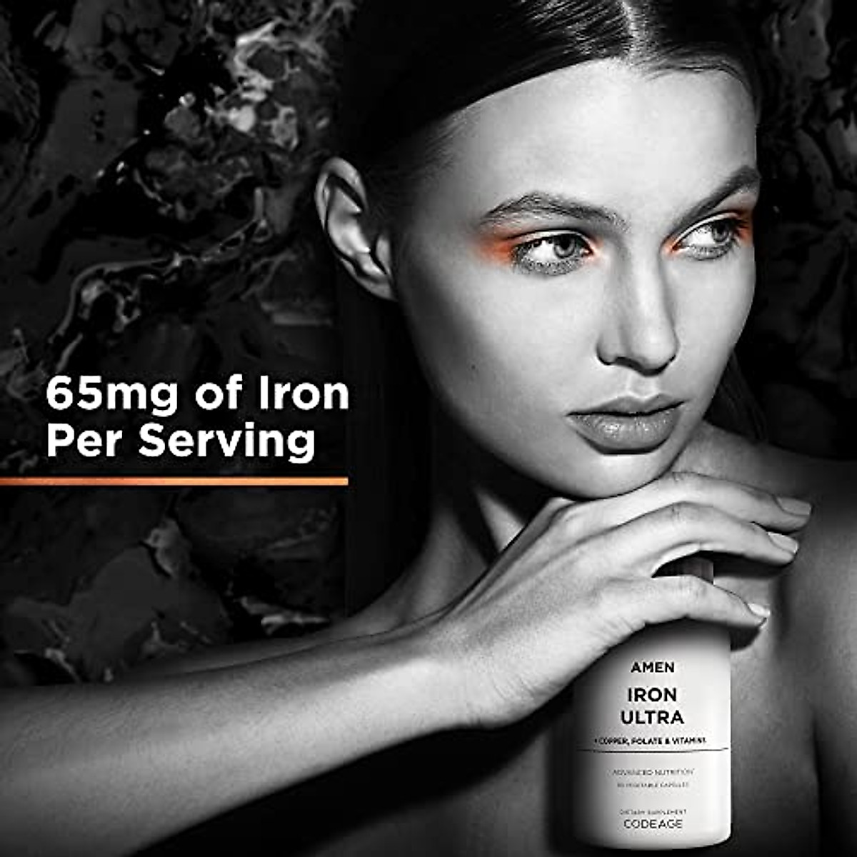 Amen Iron Ultra Supplement + Copper, Folate, Vitamin C and Vitamin B12-2-Month Supply - Ferrous Sulfate Iron Vitamin - Iron 65mg Per Serving - Iron Folic Acid - Non-GMO Iron Pills - 60 Capsules