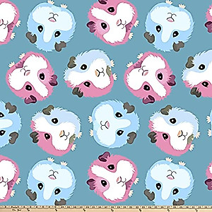 DAVID TEXTILES Guinea Pigs Blue Anti-Pill Premium Fleece Fabric by The Yard, Multi, 60 Inches