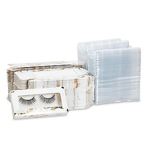 100 Pack Empty Eyelash Packaging Box with Tray, Marble Gold Foil False Lash Holder Case for Wholesale