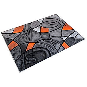 Masada Rugs, Modern Contemporary Area Rug, Orange Grey Black (5 Feet X 7 Feet)