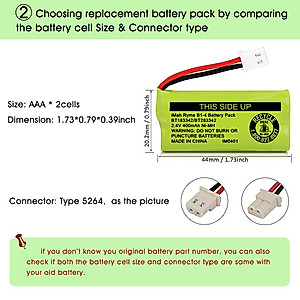 iMah BT183342/BT283342 2.4V 400mAh Ni-MH Battery Pack Compatible with AT&T VTech Cordless Phone Batteries BT166342/BT266342 BT162342/BT262342 2SN-AAA40H-S-X2, Pack of 2