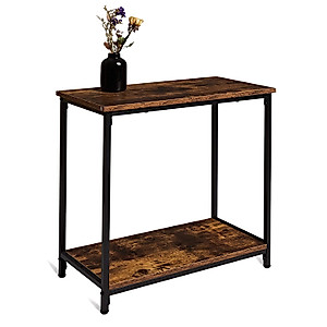Tianlang Narrow Side Table, Slim End Table with Storage Shelf, 2 Tier Sofa Table, Wooden Industrial Table for Small Space Living Room Kitchen, Stable Metal Frame, Retro Brown LJET010F