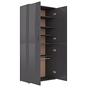 vidaXL Shoe Cabinet Indoor Hallway Household Supply Storage Shoe Shelf Rack Home Organizer Hall Cabinet Furniture High Gloss Gray Engineered Wood