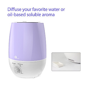 1byone Humidifiers for Bedroom 6L Cool Mist Air Ultrasonic for Plants Indoor with Essential Oils Diffuser for Baby Kids, with 7 Colour Night Light, Ultra Quiet & Easy to Clean, Auto Shut-off, Blue