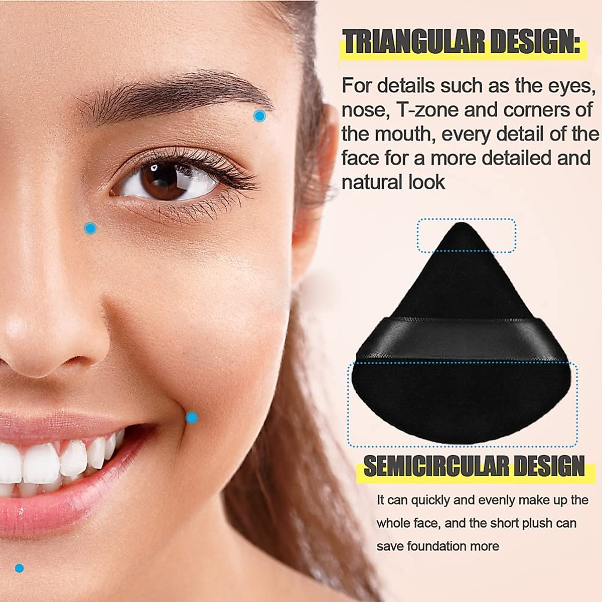 2 Pcs Pure Cotton Triangle Powder Puff,Face Soft Makeup Puff for Loose Powder,Velour Cosmetic Foundation Beauty Makeup Tools Wet Dry-Black