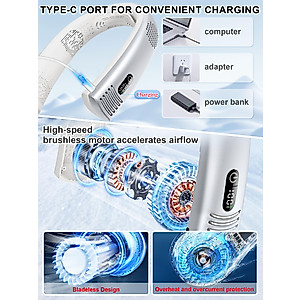 Portable Neck Fan Rechargeable 7000mAh, Bladeless 360° Airflow Cooling Neck Fan Cooler with Necksupport, Quiet Wearable Hands-Free Personal Fan, 4 Turbo, Display, Portable Fan for Hot Flashes/ Travel