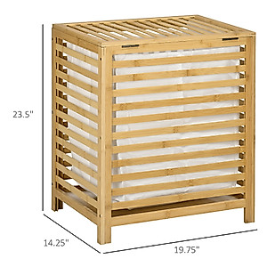 HOMCOM Bamboo Laundry Hamper with Lid, Laundry Basket with Removable Liner Bag, Dirty Clothes Hamper, 19.75 x 14.25 x 23.5 Inches, Natural