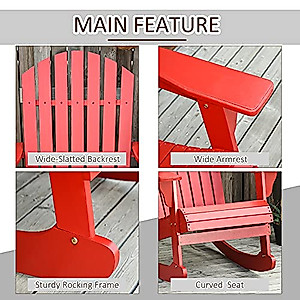 Outsunny Wooden Adirondack Rocking Chair Outdoor Lounge Chair Fire Pit Seating with Slatted Wooden Design, Fanned Back, & Classic Rustic Style for Patio, Backyard, Garden, Lawn Red