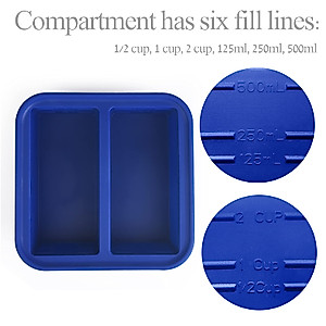 Kinggrand Kitchen 2 Cup Silicone Freezer Trays with Lid 2 Pack Silicone Soup Freezer Molds Make 4 Perfect 2 Cup Portions - Easy Release Soup Freezer Containers for Food Soup, Broth, Stew or Sauce