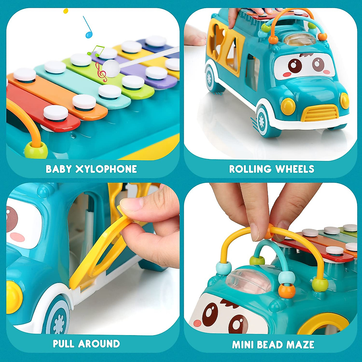 TOY Life Baby Toys 12-18 Months Baby Xylophone Toys Kids Xylophone Baby Toys 6 to 12 18 Months Toys Musical Instruments with Shape Sorter & Building Blocks Shape Sorting Bus Baby Learning Bus