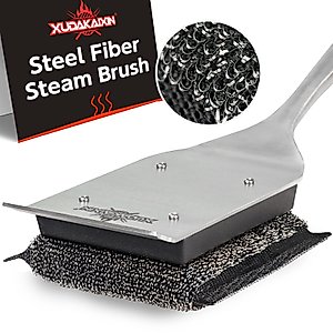 XUDAKAIXIN Grill Brush Bristle Free,Water-Activated steam Effectively Cleans The Grill.Unique Steel Fibers for Cast Iron/Stainless-Steel Grates,Grill Brush for Outdoor Grill,Gift for Men/Dad