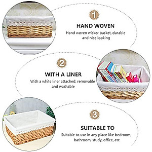 DOITOOL Wicker Storage Basket With Liner, Handmade Woven Basket Storage Bins Rectangular Decorative Baskets Organizing Baskets Nesting Baskets for Sundries Neatening