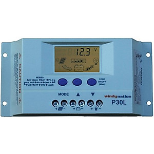 WindyNation P30L LCD 30A PWM Solar Panel Regulator Charge Controller with Digital Display and User Adjustable Settings