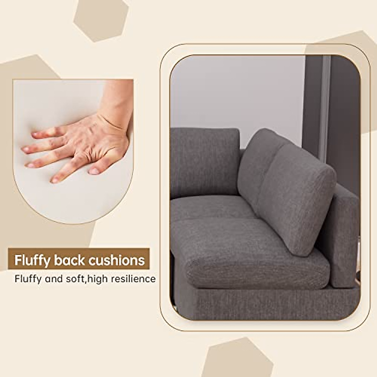 FDW L Shaped Couch Convertible 4-Seat Sofa with Ottoman for Living Room Bedroom Office, Dark Gray