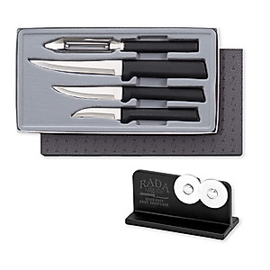 RADA Meal Prep 4-Piece Black Handled Paring Knife Gift Set With Knife Sharpener