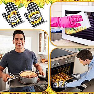 Leinuosen 6 Floral Plant Oven Mitts and Pot Holders Sets Farmhouse Kitchen Towels Absorbent Dish Towels for Cooking Baking Grilling(Classic Color,Plaid Sunflower)