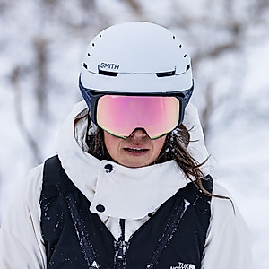 SMITH 4D MAG S Goggles with ChromaPop Lens – Performance Snowsports Goggles with Easy Lens Change Technology for Skiing & Snowboarding – White Chunky Knit + Everyday Rose Gold Mirror Lens