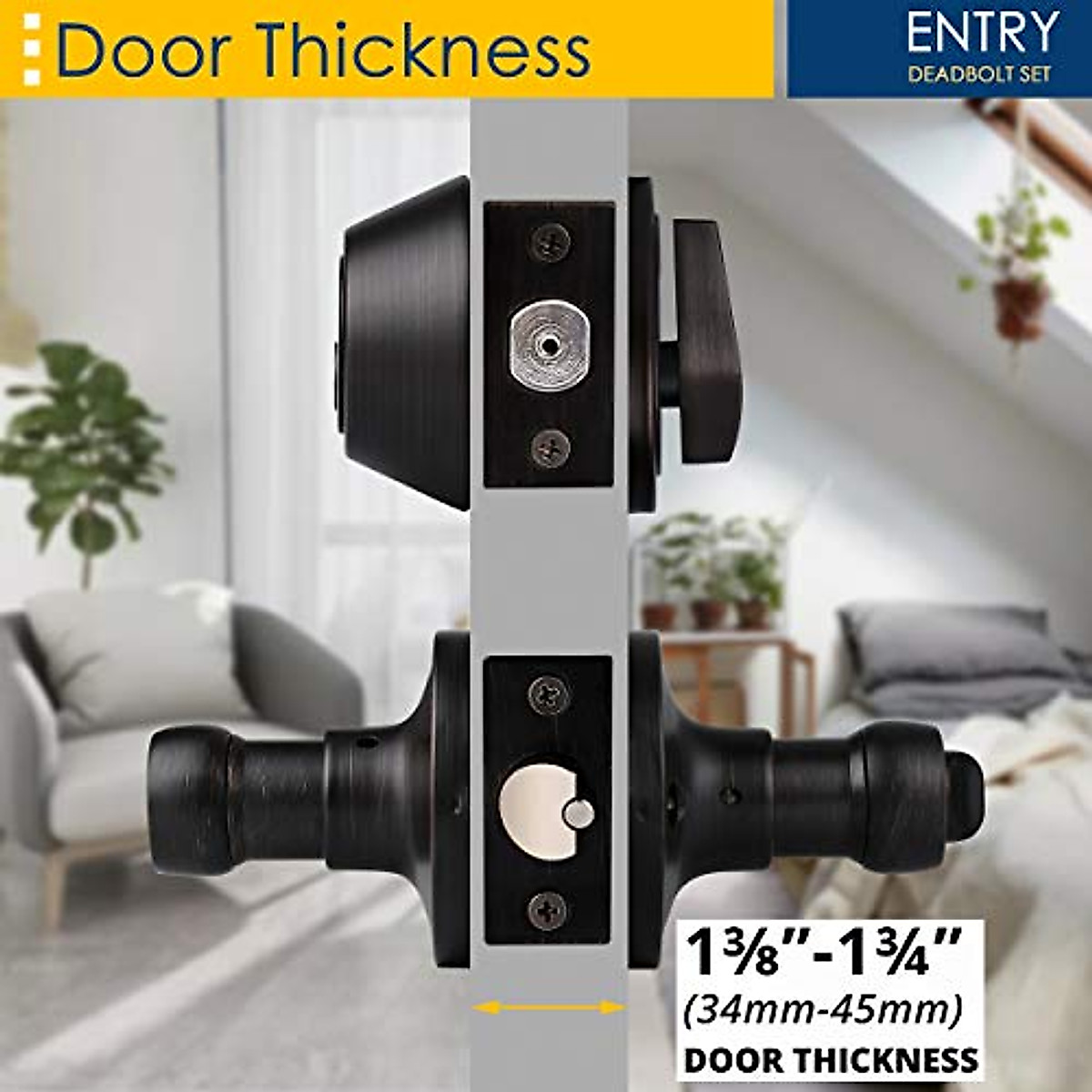 Keyed Entry Door Lock Set, Keyed Alike Single Cylinder Deadbolt with Wave Style Lever, Oil Rubbed Bronze Reversible Leverset for Bedroom, Front Door, Office 4 Pack