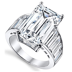 Metal Masters 9 Carats 925 Sterling Silver Angelina Jolie Engagement Wedding Ring with Emerald-cut 10 x 16 MM CZ