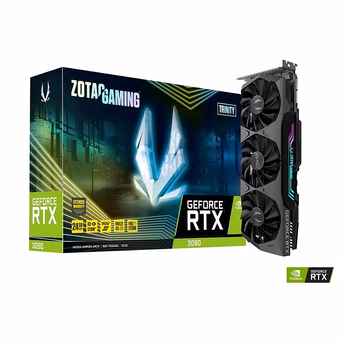 ZOTAC GAMING GeForce RTX 3090 Trinity 24GB GDDR6X 384-bit 19.5 Gbps PCIE 4.0 Gaming Graphics Card, IceStorm 2.0 Advanced Cooling, SPECTRA 2.0 RGB Lighting, ZT-A30900D-10P