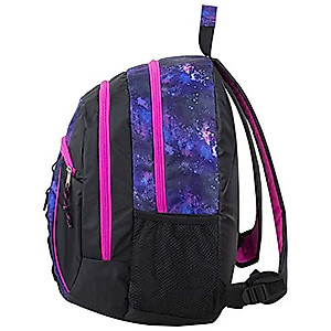 FUEL Active Sport Carry On Luggage Weekender Travel Daypack Rusksack Backpack Bag, Black/Hot Pink/Galaxy Print