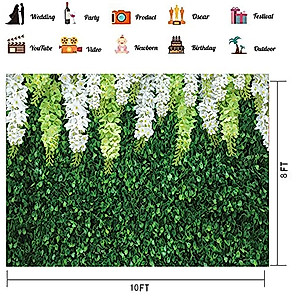 CHAIYA 10x8ft Greenery Backdrop with Flowers Green Leaf White Flower Photo Backdrops Bridal Shower Backdrop for Wedding Backdrops Reception Ceremony Birthday Party Decoration CY-027