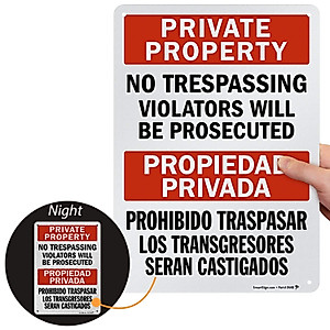 SmartSign 12" x 10" 'Private Property No Trespassing, Violators Will Be Prosecuted' LawnBoss Yard Sign with 3 ft Stake, 40 mil Laminated Aluminum, Red/Black/White, Set of 1, USA-Made