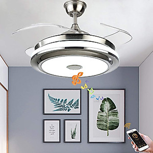 Fandian 36'' Modern Ceiling Fans with Light Smart Bluetooth Music Player Chandelier 3 Colors 3 Speeds Invisible Blades with Remote Control, Silent Motor with LED Kits Included (36inch-1)
