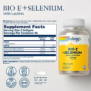SOLARAY Bio Vitamin E with Selenium 400IU Healthy Heart Function, Antioxidant Activity & Skin Support High Absorption 120 Softgels