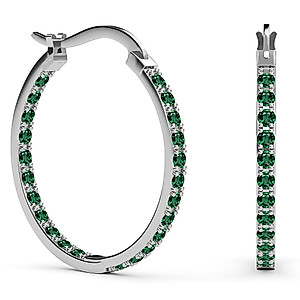 Shop LC 925 Sterling Silver Hoop Earrings for Women Green Cubic Zirconia CZ Inside Out Jewelry Rhodium Plated Cute Gifts for Women Birthday Gifts
