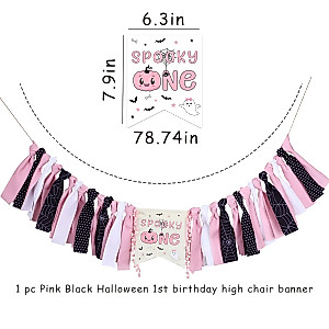 Halloween 1st Birthday High Chair Banner for Girls Pink and Black The Spooky One Birthday High Chair Banner Halloween Theme First Birthday Party Highchair Pumpkin Garland Halloween Party Decorations
