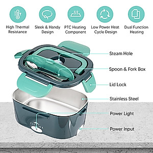 Filligs Electric Lunch Box Food Heater, 110V 12V 24V, Food Warmer for Office, Truck, Car, Work, With Removable Stainless Steel Container, Loncheras Electricas Para Calentar Almuerzo