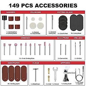 POPULO Rotary Tool Kit, 149pcs with Flex Shaft 135W Multifunctional Rotary Corded Tools Variable Speed, Rotary Tool Set for Grinding, Cutting, Wood Carving, Sanding, Engraving, Gifts for DIYer