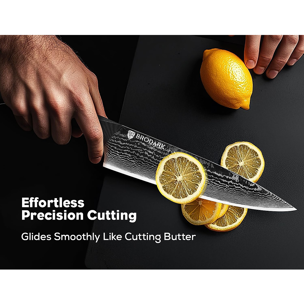 BRODARK Damascus Chef Knife 8 Inch - Ultra Sharp Kitchen Knife, Japanese Knife with Full-Tang Ergonomic Handle, Cooking Knife for Home, Restaurant (Dark Horse Series)