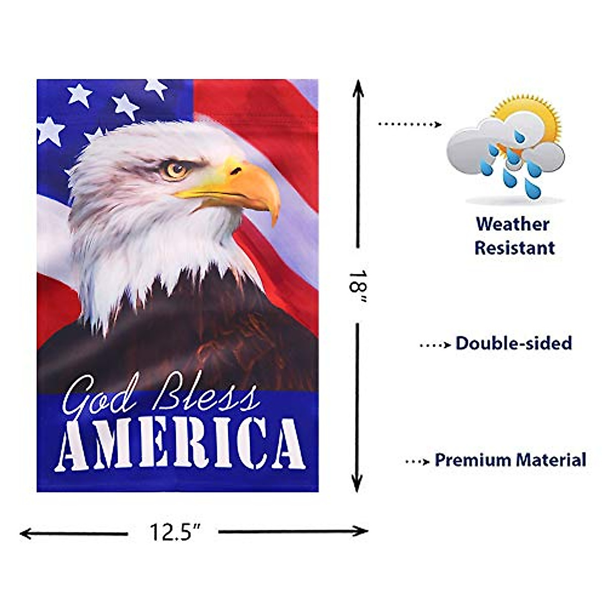 Volta God Bless America Garden Flag Double Sided Bald Eagle Patriotic Garden Flag American Independence Day 4th of July Yard Flag for Outdoor Decoration 12x18 Inch