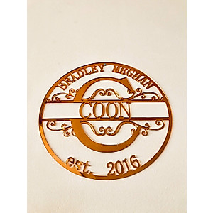 Personalized Name Sign, Custom Last Name Sign, Initial Split Letter, Wreath Monogram, Wedding Gift for Couples, Custom First Names, Door Hanger, Est. Sign, Wall Decor, Housewarming Gift (Design 1)