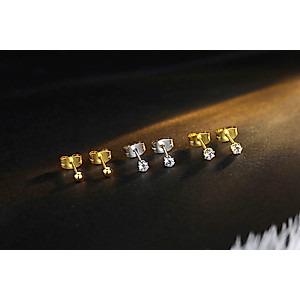 FOSIR 10 Pairs Tiny Women's Stainless Steel Round Clear Cubic Zirconia Stud Earrings (2mm CZ, Surgical Steel)