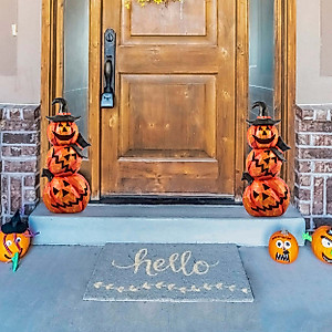 Toiyason 14inch Light Up Evil Pumpkin Scary Jack O'Stack Halloween Ornament Decoration for Outdoor Indoor Garden Party Festival Events