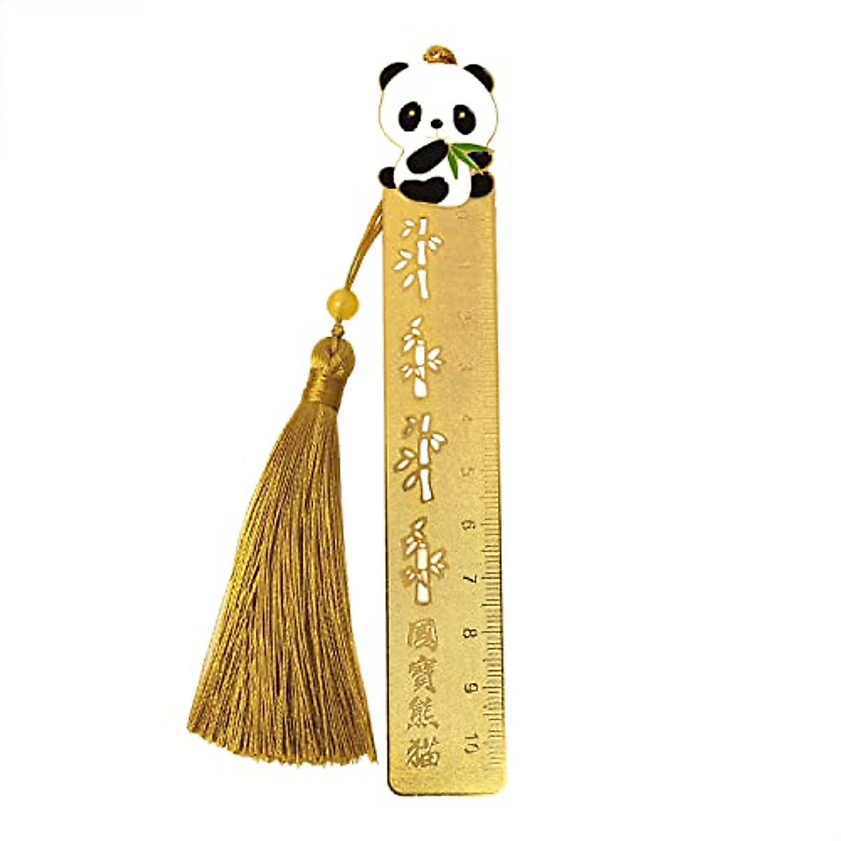 yueton Creative Classical Style Metal Bookmark Brass Ruler Bookmark Cute Panda Copper Bookmark with Beautiful Tassels for Office, School, Home, Library and Bookstore Use - with a Gift Box