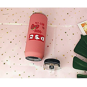 PEXIZUAN Kawaii Stainless Steel Kawaii Water Bottle with Straw Japanese Water Bottle Insulated(500ml/16.9oz,Pink)