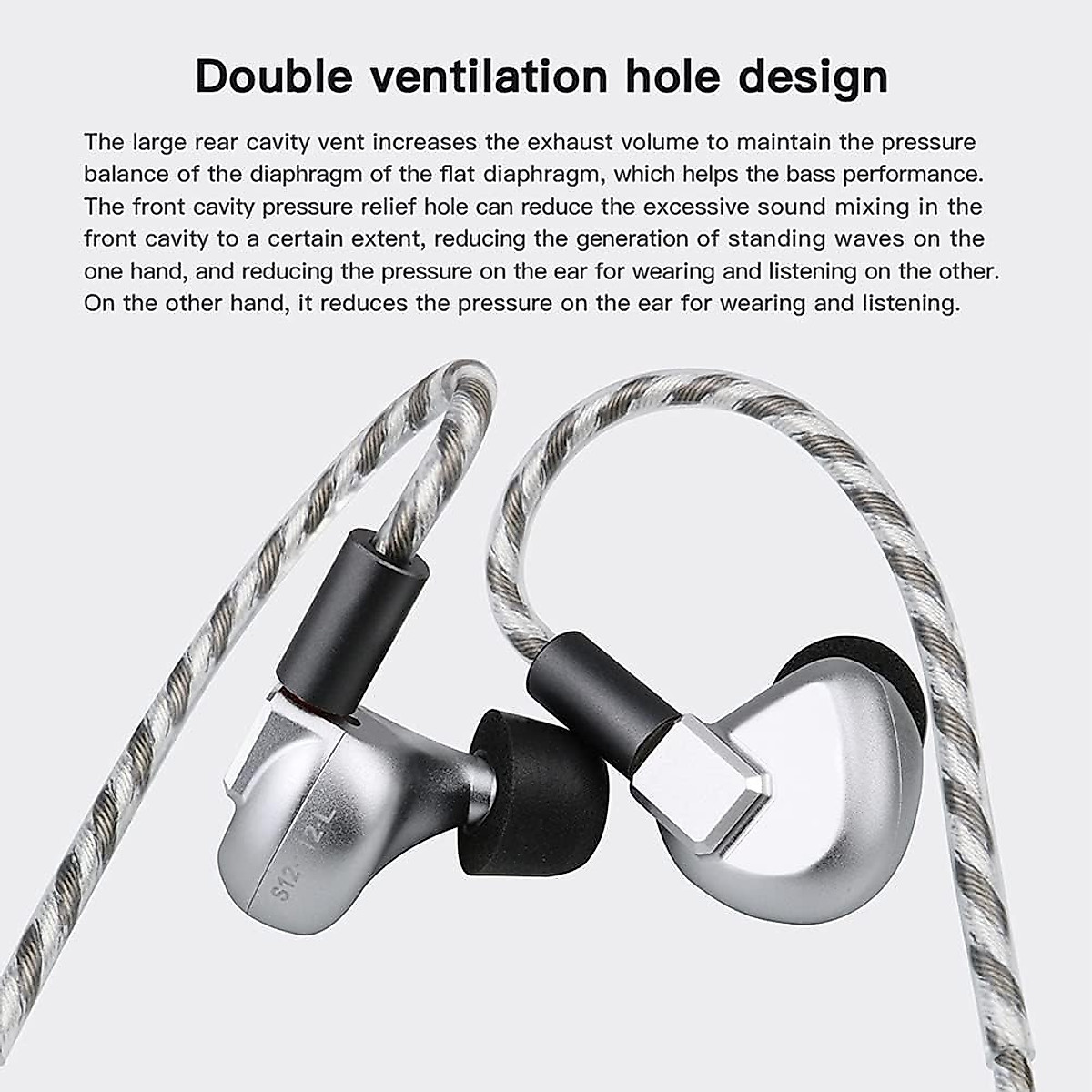 LETSHUOER S12 in-Ear Earphone 14.8mm Planar Magnetic Driver IEMs HiFi Headphone with Silver Plated Monocrystalline Copper Cable 3.5mm Headphones Jack (Grey)