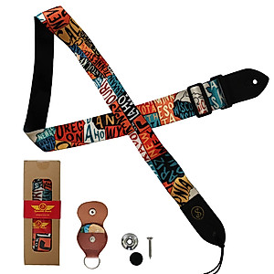 Speedee Music Embroidered Ukulele Strap Kit - 1 US Map Camo Design Ukulele Strap, 3 Guitar Picks, 1 Strap Button, 1 Pick Holder Orange Black Red Blue Yellow White