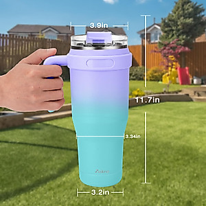 Zukro 50 oz Tumbler With Handle and Flip Straw, Large Insulated Stainless Steel Cup with 2-in-1 Sip/Straw Lid, Leak Proof, No Sweat, Fit in Cup Holder, Keeps Drinks Cold for 30 Hours - Aurora