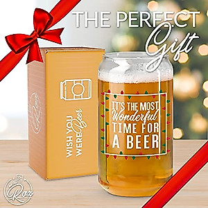 On The Rox Most Wonderful Time for a Beer- Red, Green and White- 16 Ounce Glass- Perfect for Men and Women - Funny Glass (Most Wonderful)