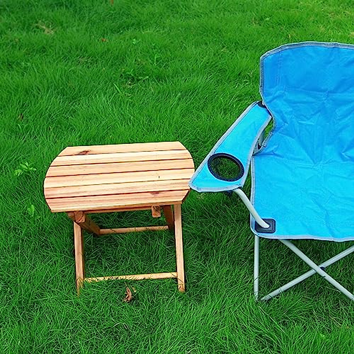 TIMBERHOLM Pack of 2 Folding Side Tables Outdoor for Patio, Small Folding Table Outdoor, Outdoor Table Small, Teak Table Outdoor, Foldable Table, Small Patio Side Table, Natural (Oval)