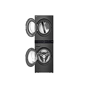 LG WKGX201HBA 27 Inch Smart Gas Single Unit WashTower with 4.5 cu. ft. Washer Capacity, 7.4 cu. ft. Dryer Capacity, TurboWash™360° Technology, LG ThinQ® Technology, AI Fabric Sensor, Black Steel