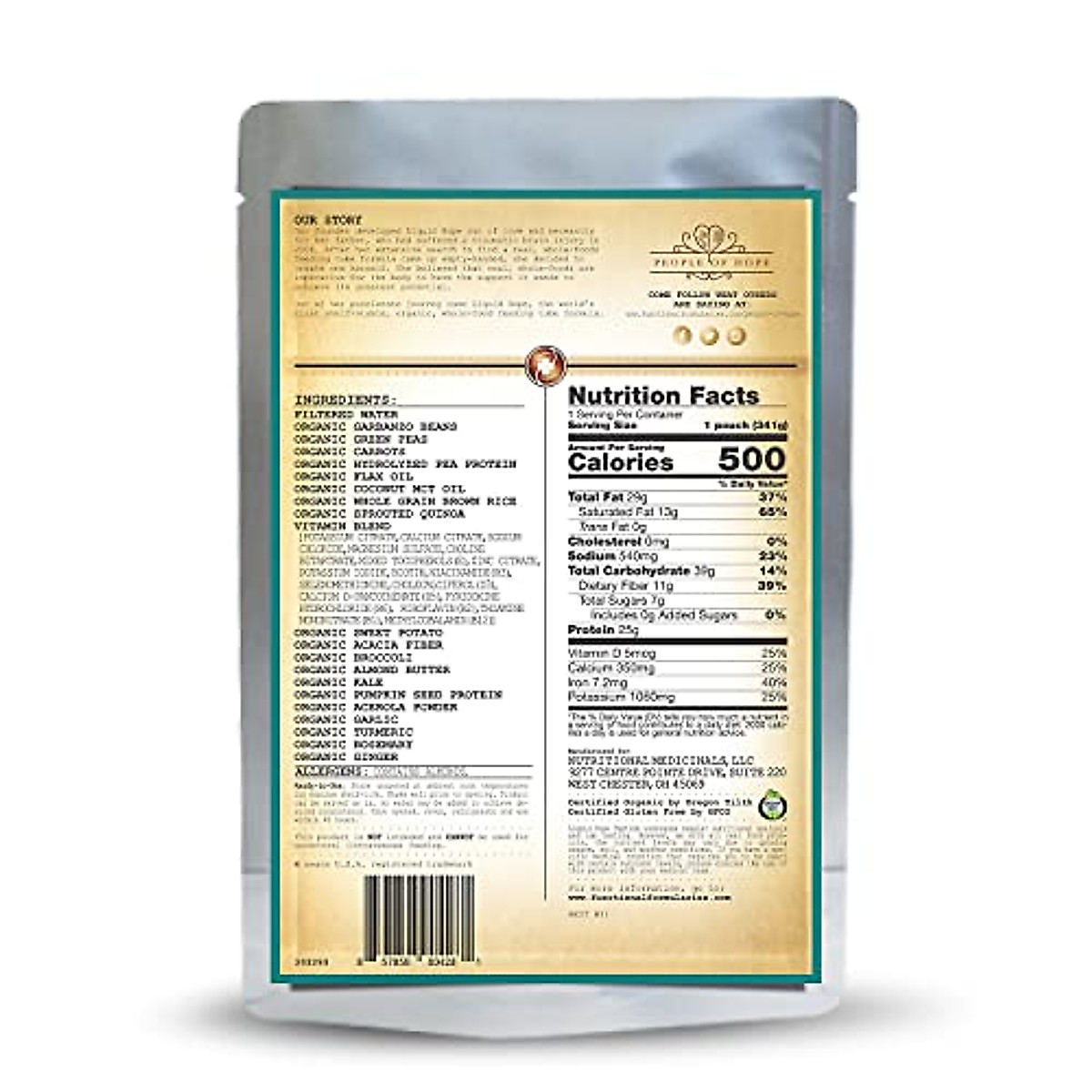 Functional Formularies Liquid Hope Peptide Organic Tube Feeding Formula and Nutritional Meal Replacement Supplement, 12 Oz Pouch, Pack of 24